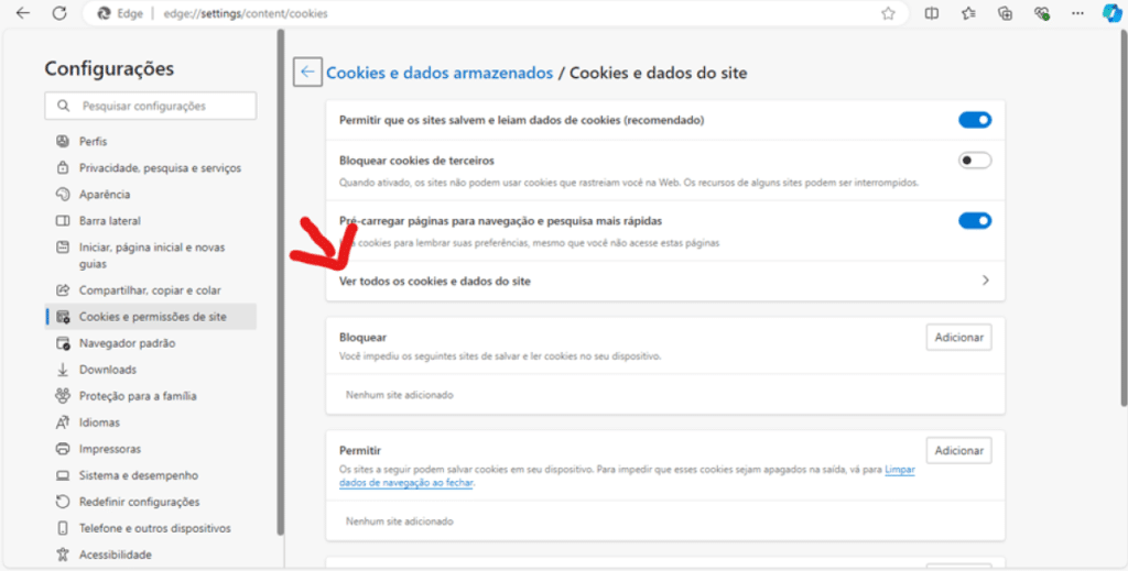 Como limpar Histórico, Cache e Cookies do navegador Edge?