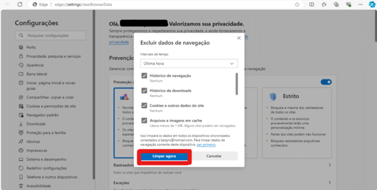 Como limpar Histórico, Cache e Cookies do navegador Edge?
