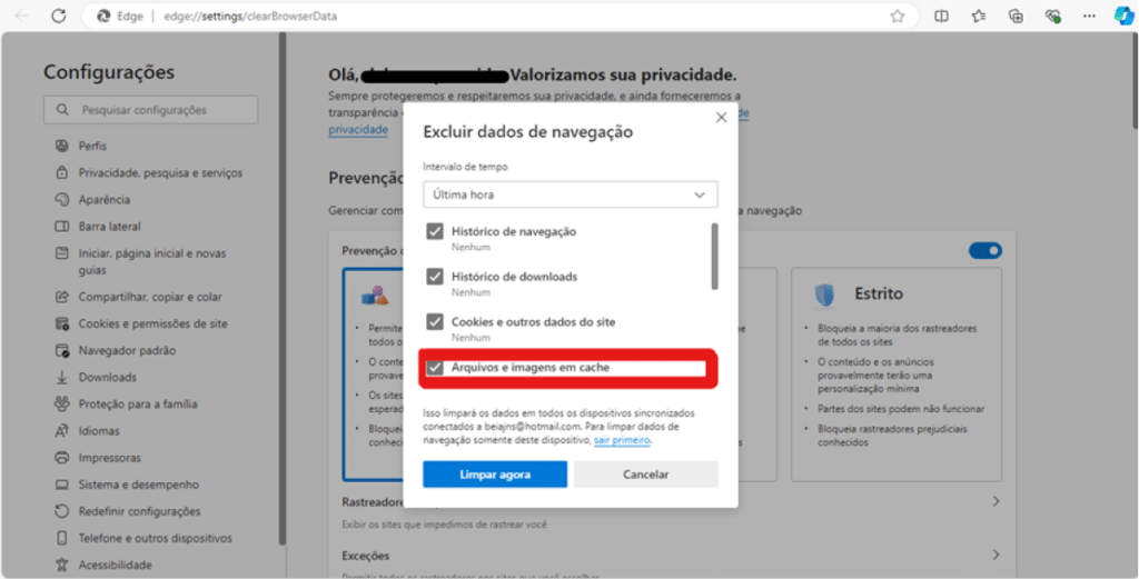 Como limpar Histórico, Cache e Cookies do navegador Edge?